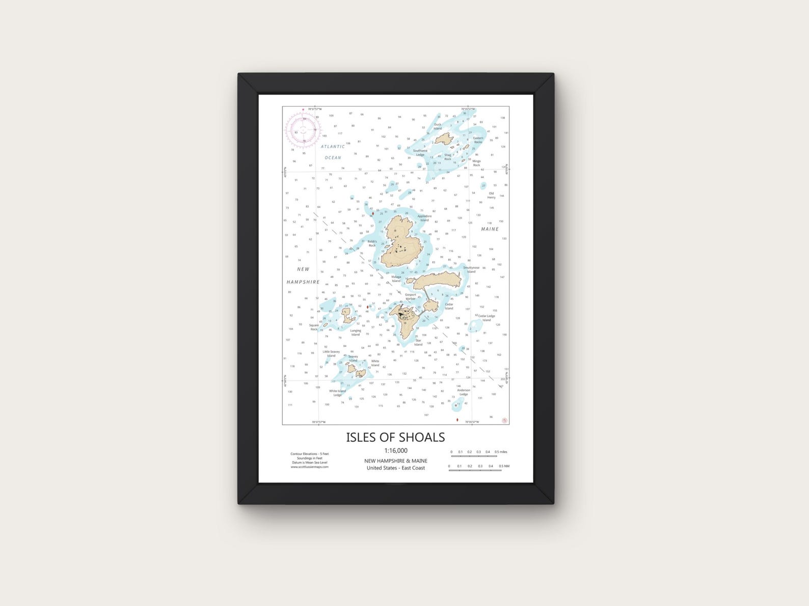 Map of Isles of Shoals Map Print: NH/ME Coastal Chart, Travel Decor ...