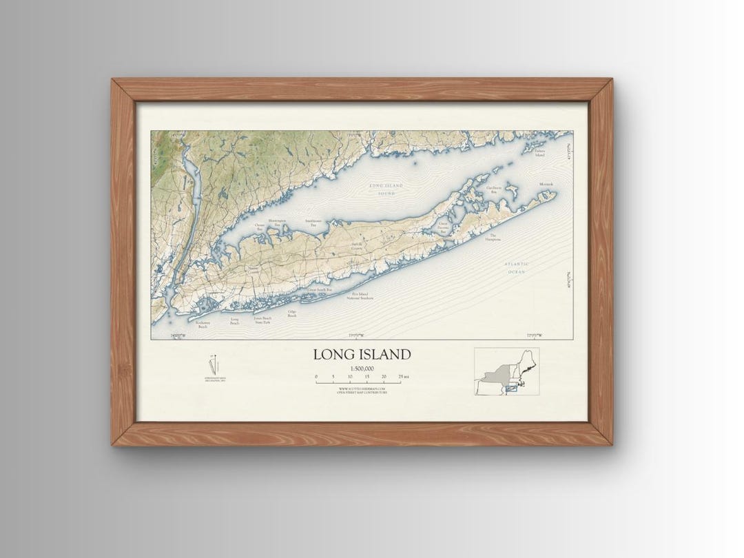 Long Island Map Art Print VINTAGE NY Wall Decor Travel Memory ...