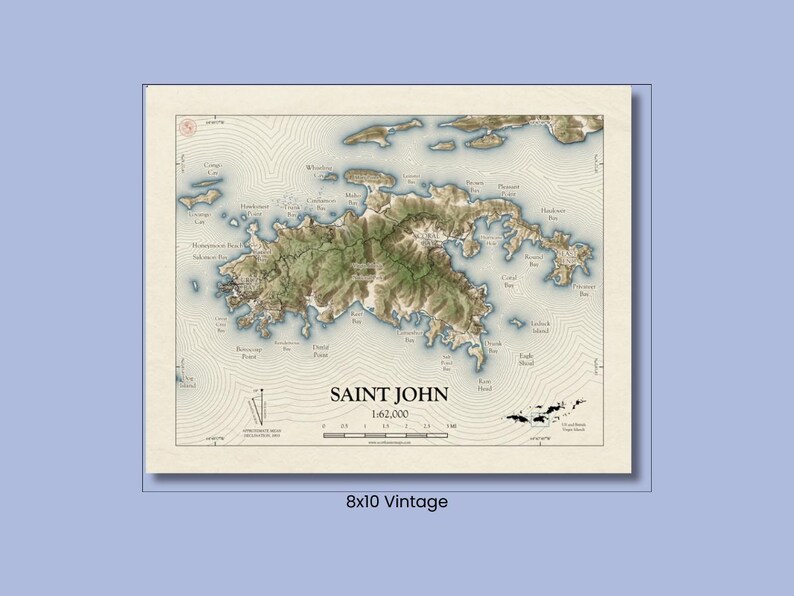 Map of St John USVI Map Art Print Poster Available in Vintage or ...