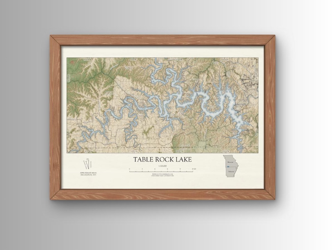 Map of Table Rock Lake Missouri Map Art Print Poster, Home Decor Gift ...