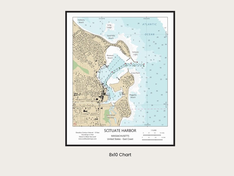 Scituate Massachusetts Map Print: Shoreline, Chart or Coastal Style ...