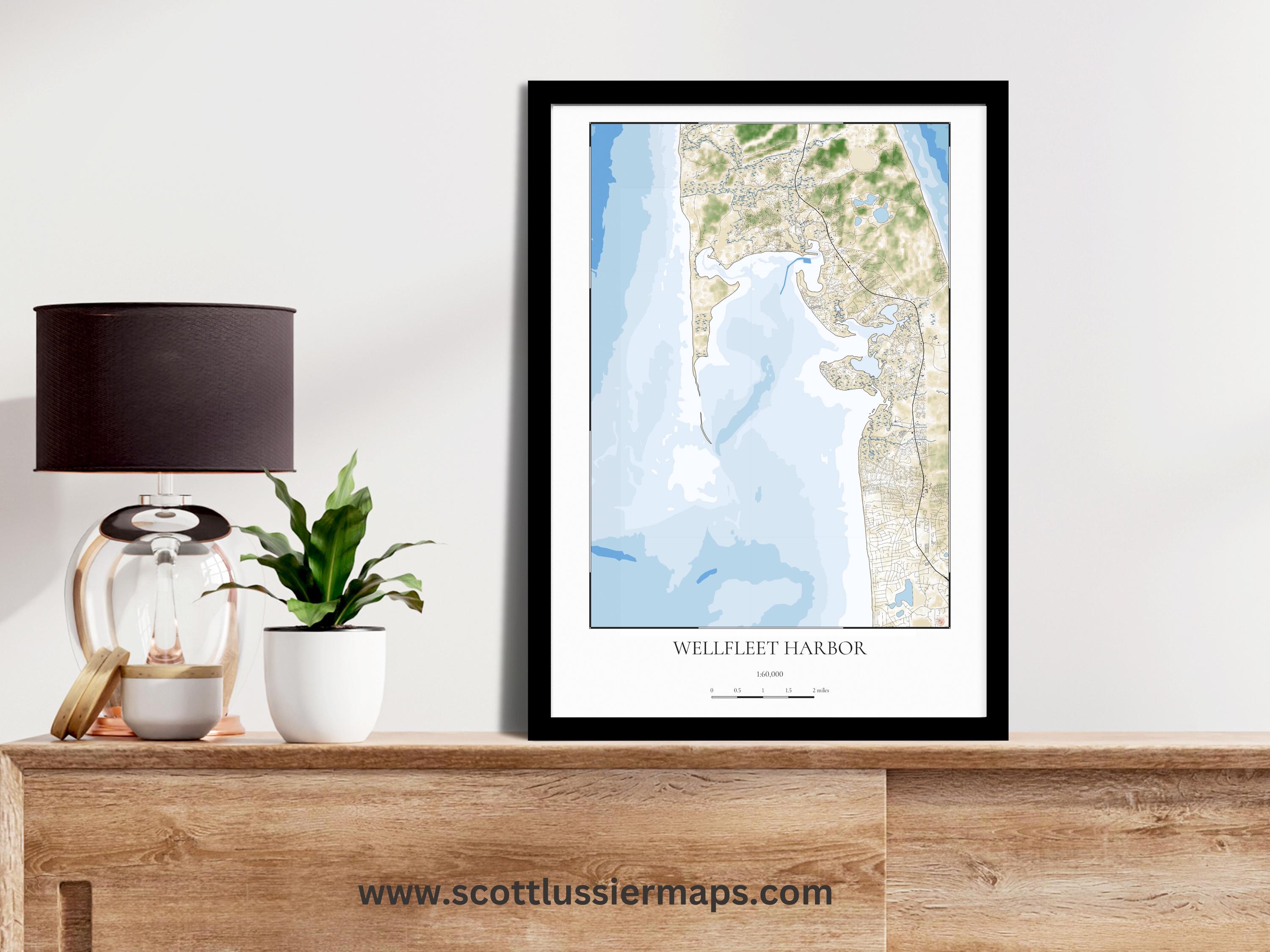 Map of Wellfleet Harbor Massachusetts Cape Cod Map Art Print Travel ...
