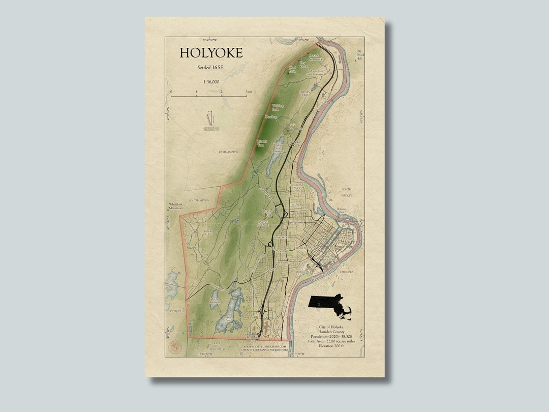 Holyoke, MA Map Hometown Style - Etsy