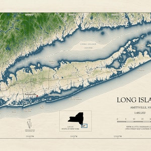 Long Island Amityville Map, Long Island NY, Long Island Print, Long ...