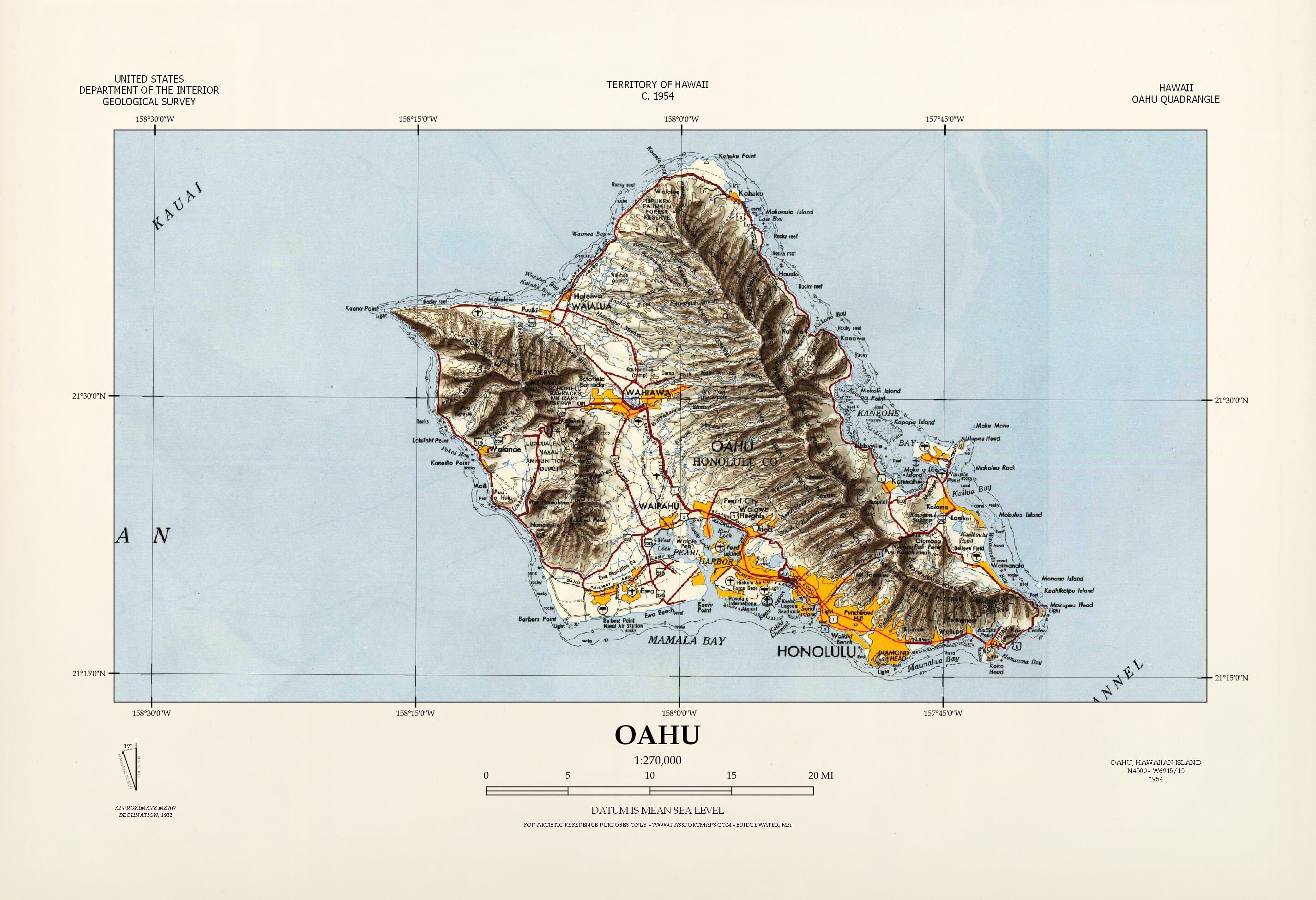 Vintage USGS Quad Map of Oahu, Hawaii - Etsy Ireland