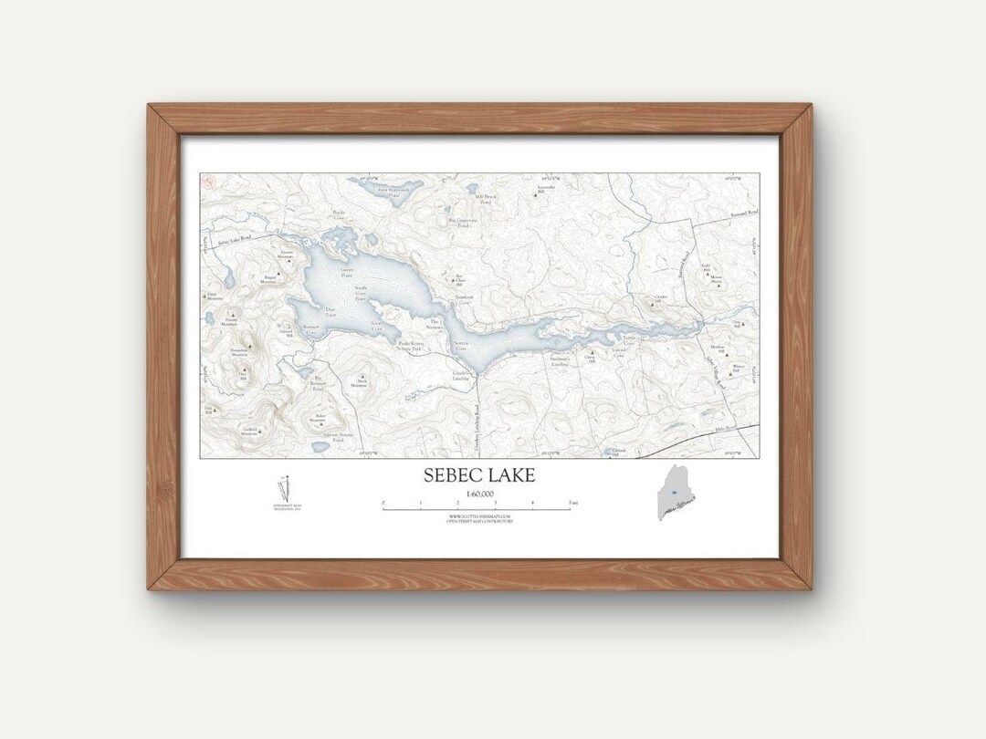Sebec Lake Maine Map NAUTICAL Print Art Wall Decor Poster Travel Memory ...