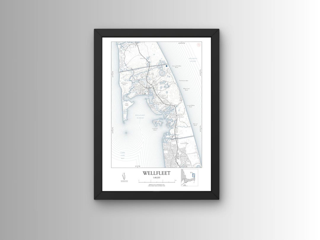 Wellfleet Cape Cod Mass Map NAUTICAL Print Art Wall Deco Poster Travel ...