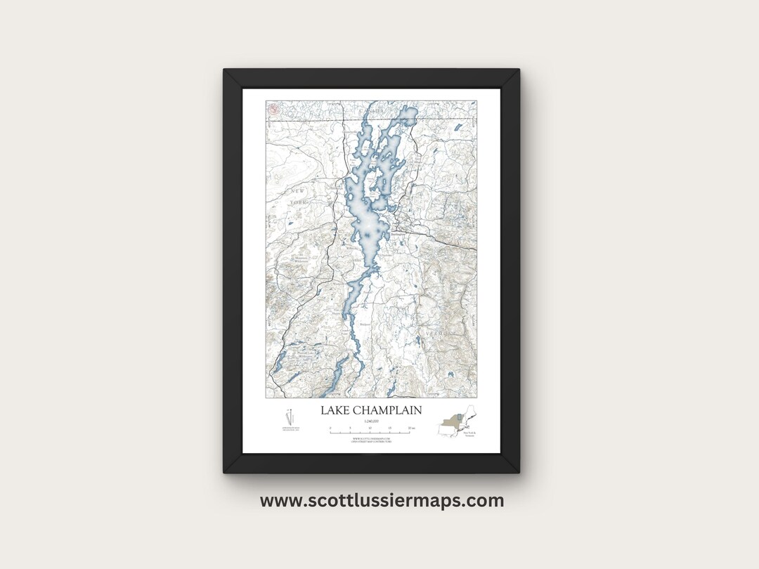 Lake Champlain Map NAUTICAL Vermont Print Art Wall Decor Travel Memory ...