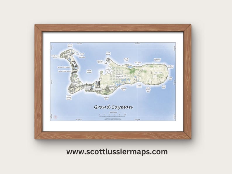 Grand Cayman Island Map WATERCOLOR Map Print Art Wall Deco Poster ...