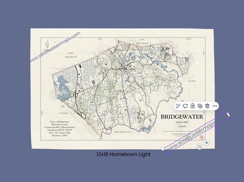 Map of Bridgewater MA Map Print Hometown Wall Art Decor Travel Map Wall ...