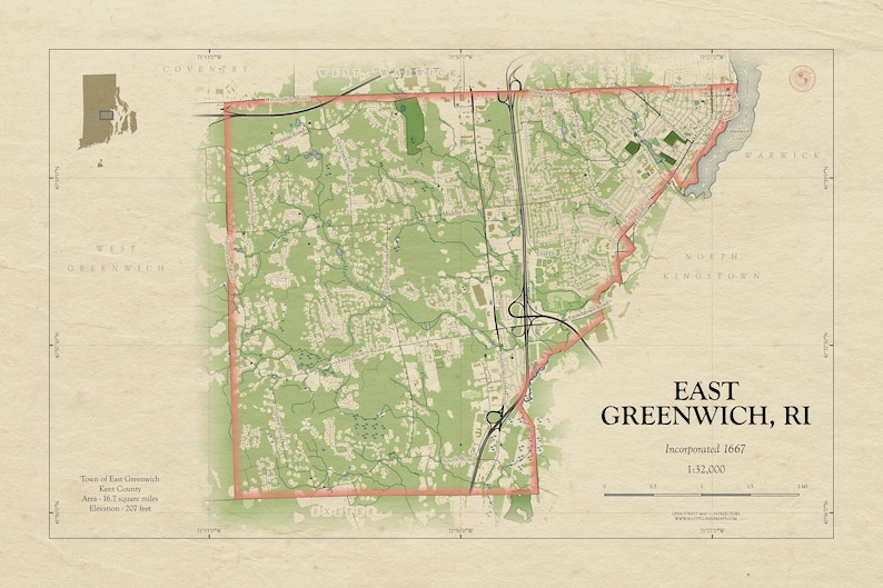 Rhode Island City Map Print: Barrington, Cranston, Warwick - Etsy
