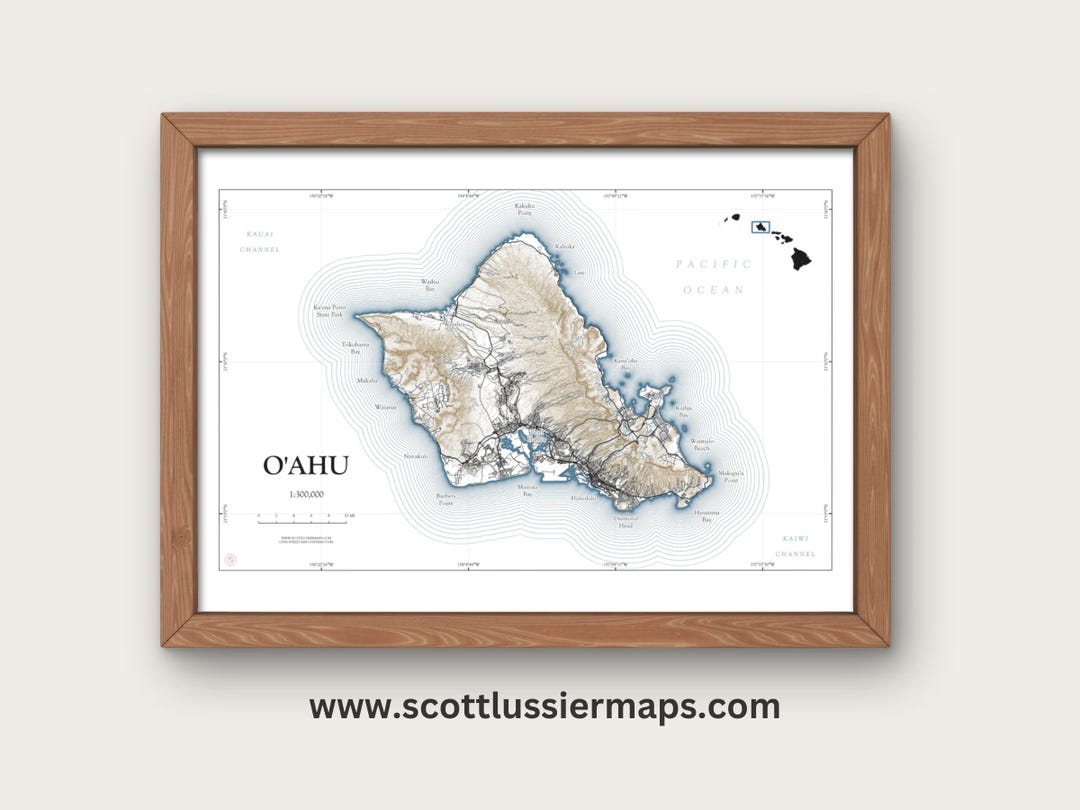 Oahu Hawaii Map NAUTICAL Print Art Wall Decor Poster Travel Memory ...