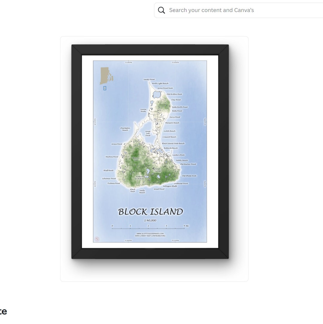 Block Island Map, WATERCOLOR Block Island Rhode Island, Block Island ...
