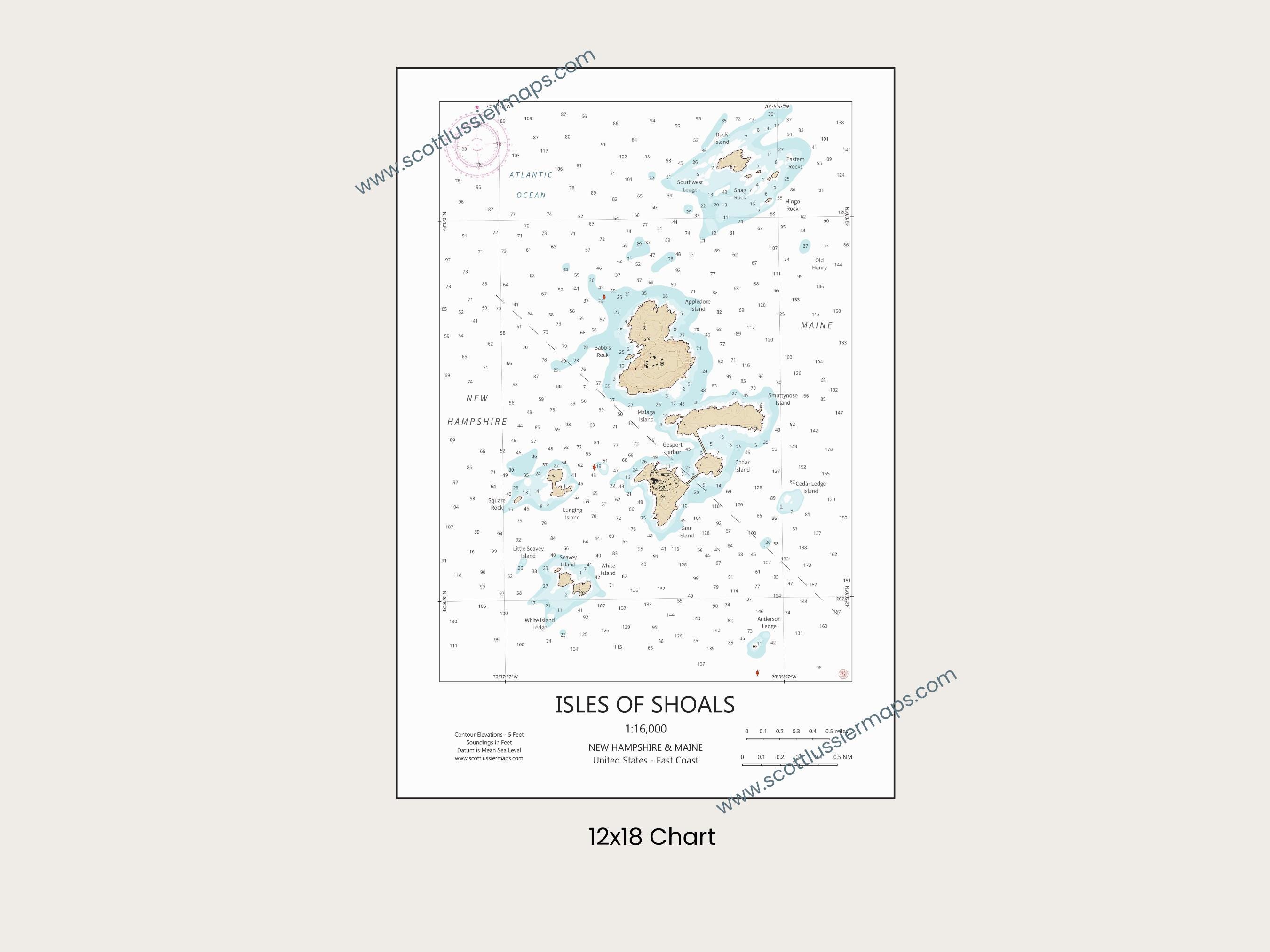 Map of Isles of Shoals Map Print: NH/ME Coastal Chart, Travel Decor ...