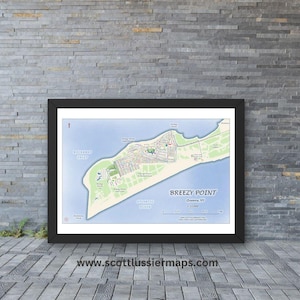 Breezy Point Map WATERCOLOR Queens NY Print Art Wall Decor Travel ...