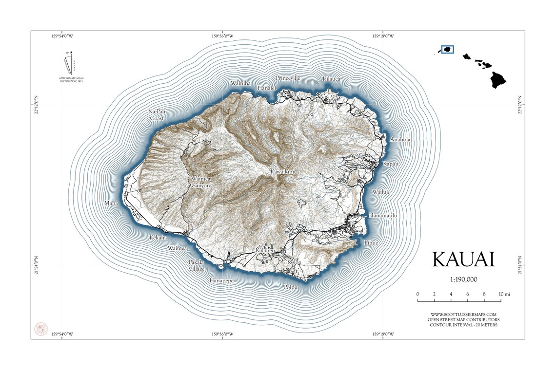 Detailed map of kauai island
