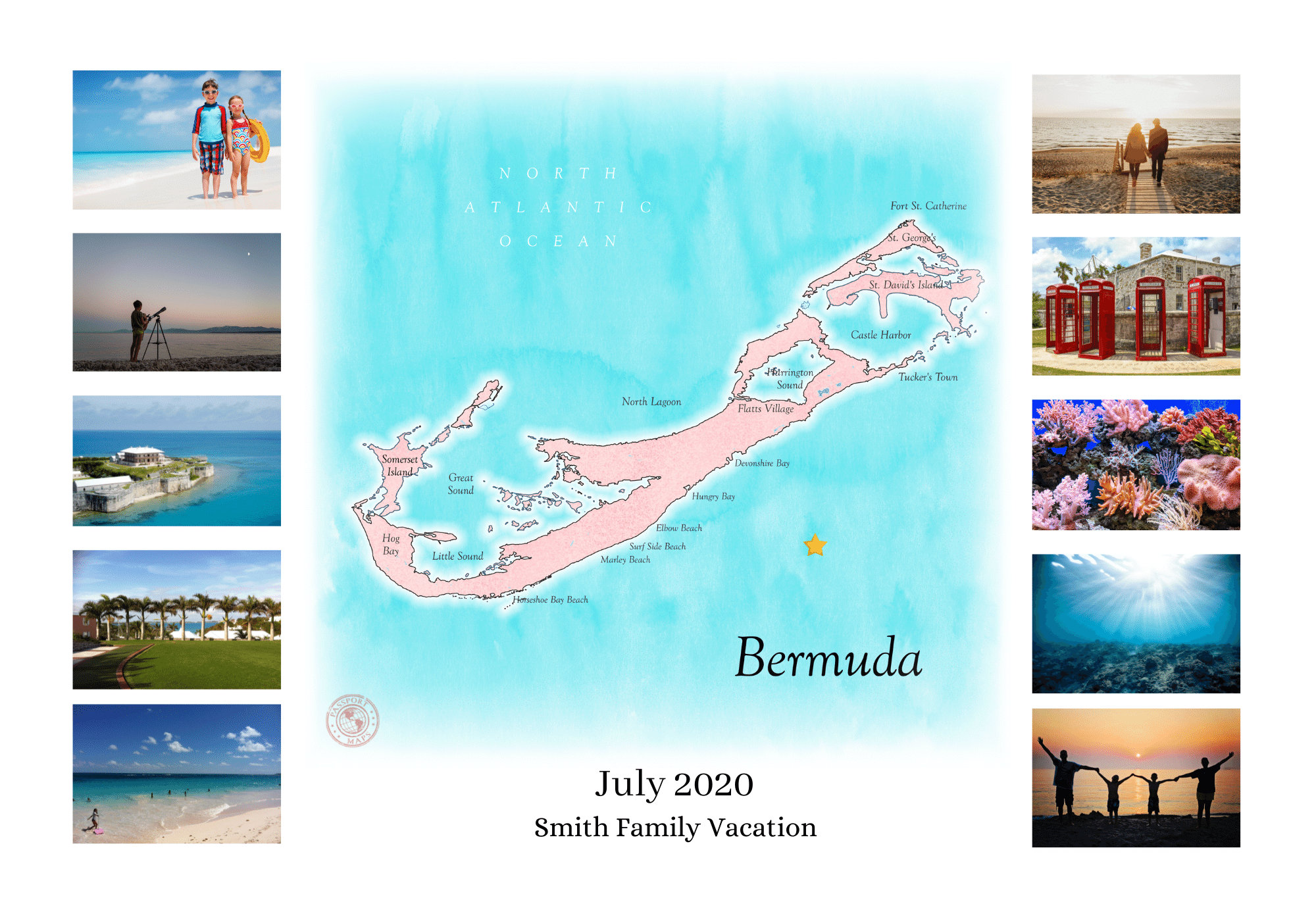 Bermuda Map Your Photos Watercolor Style Instant - Etsy