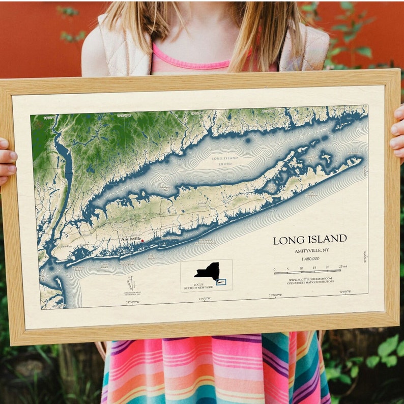 Long Island Amityville Map, Long Island NY, Long Island Print, Long ...