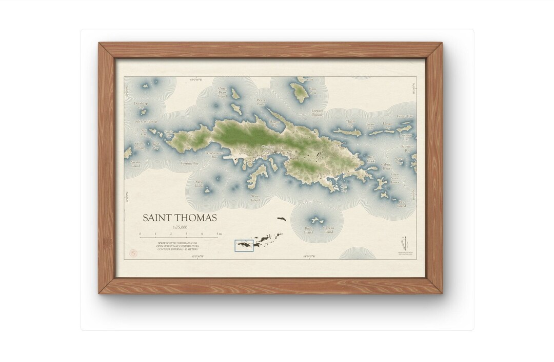 St Thomas Map, Saint Thomas Print, St Thomas Art, Saint Thomas Wall Art ...