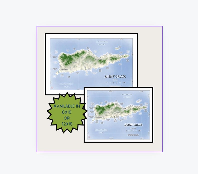Map of Saint Croix Map Print: Watercolor Style Art Poster Cruise Island ...