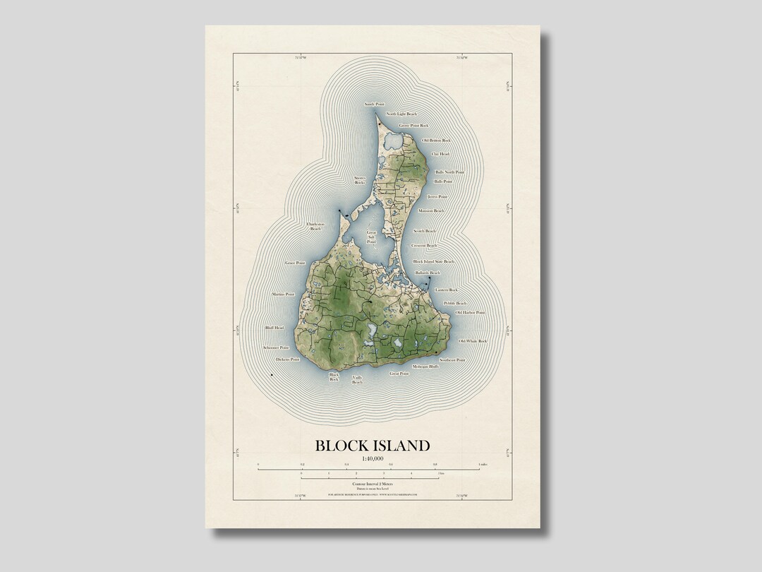 Block Island Map, Block Island Rhode Island, Block Island Print, Block ...