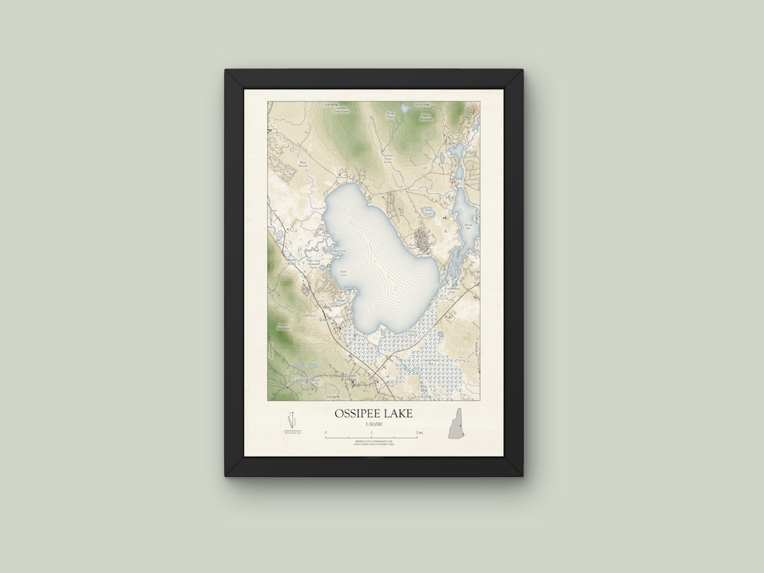 Ossipee Lake NH Map VINTAGE Print Art Wall Decor Travel Memory ...