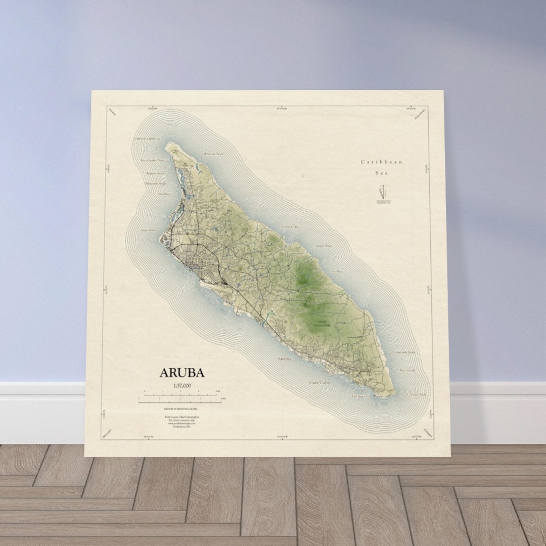Aruba Map Vintage Old Topo Style - Etsy