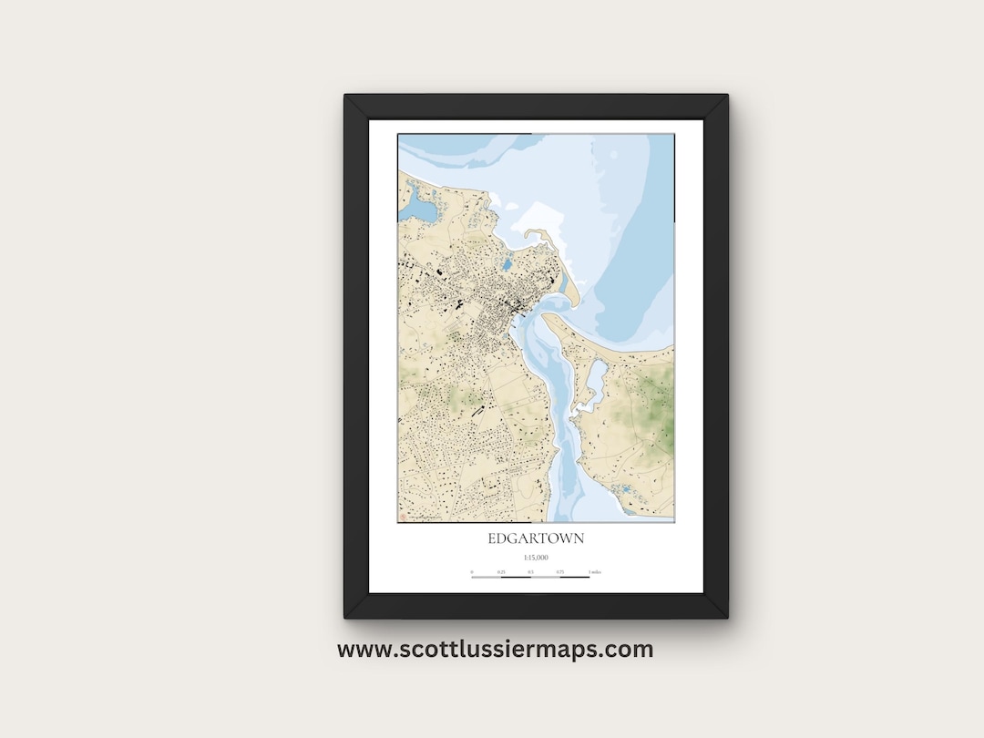Edgartown Harbor Cape Cod MA Map COASTAL Print Art Wall Poster Travel ...