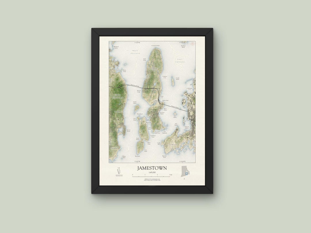 Jamestown RI Map VINTAGE Rhode Island Print Art Wall Decor Travel ...