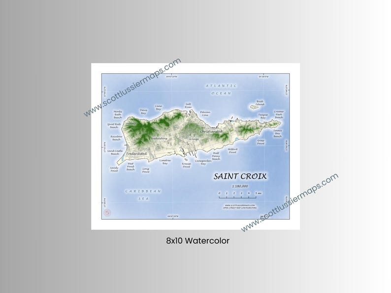 St Croix Map WATERCOLOR Print Art Wall Deco Poster Travel City Modern ...