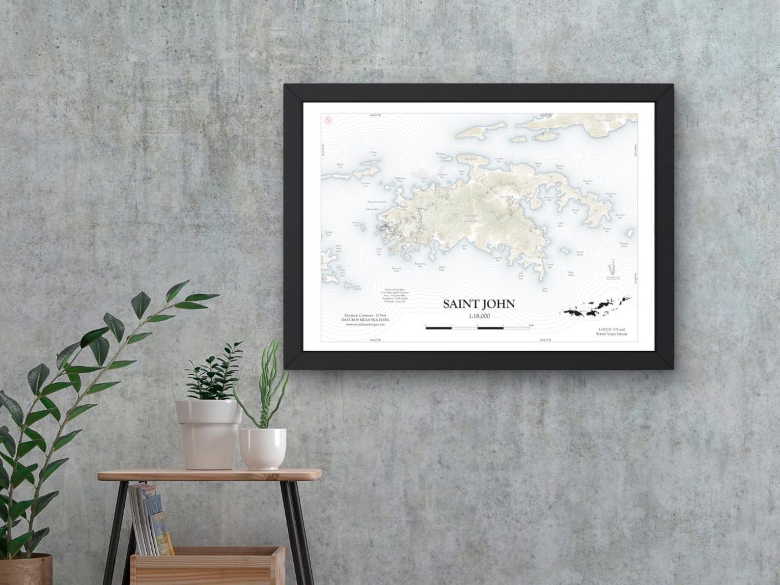 St John USVI Map Art Print: Colorful Travel Poster, Shoreline Style - Etsy