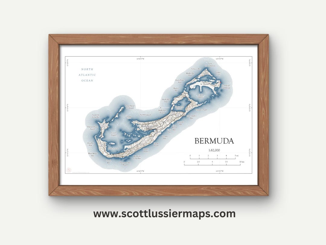 Bermuda Island Map NAUTICAL Print Art Wall Decor Poster Travel Memory ...