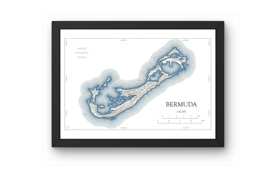 Bermuda Island Map NAUTICAL Print Art Wall Decor Poster Travel Memory ...