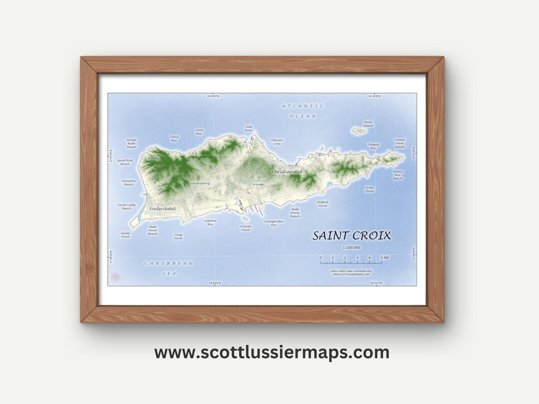 St Croix Map WATERCOLOR Print Art Wall Deco Poster Travel City Modern ...