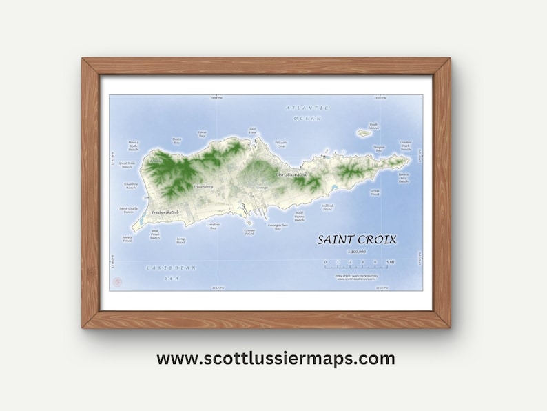 St Croix Map WATERCOLOR Print Art Wall Deco Poster Travel City Modern ...