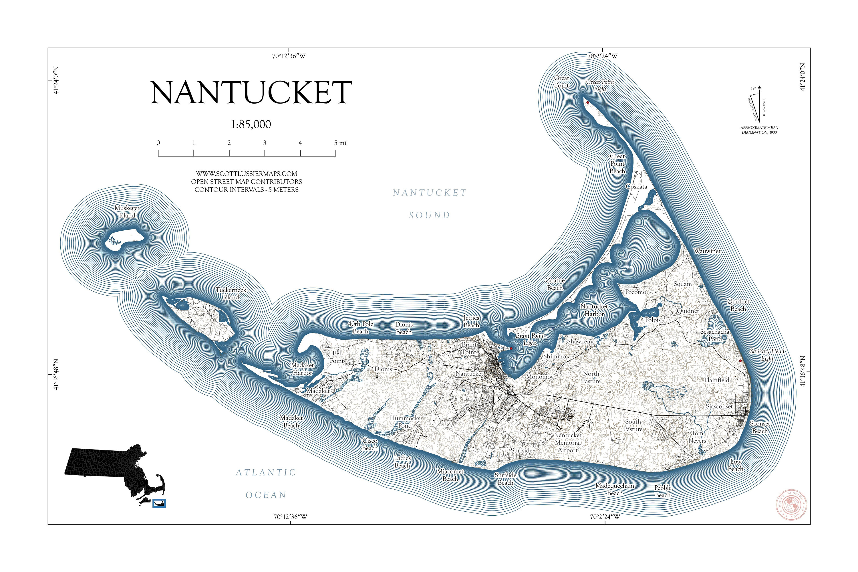 Nantucket Map, Nantucket Island Map, Nantucket Island Print, Nantucket ...