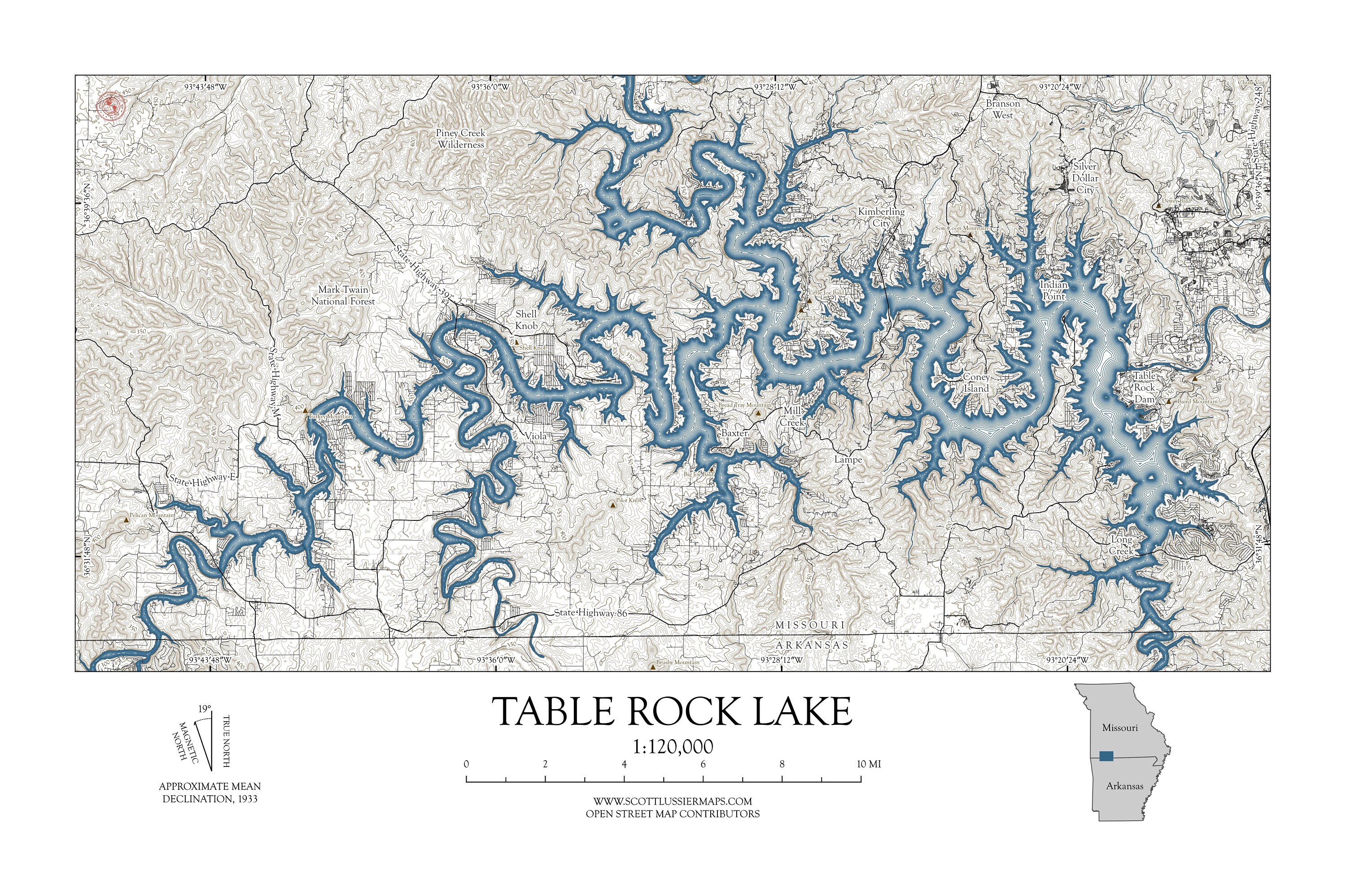 Table Rock Lake MO Map NAUTICAL Print Art Wall Decor Poster Travel ...