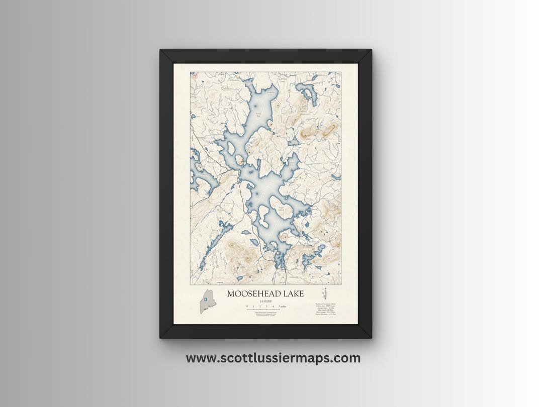 Moosehead Lake Maine Map NAUTICAL Print Art Wall Deco Poster Travel ...