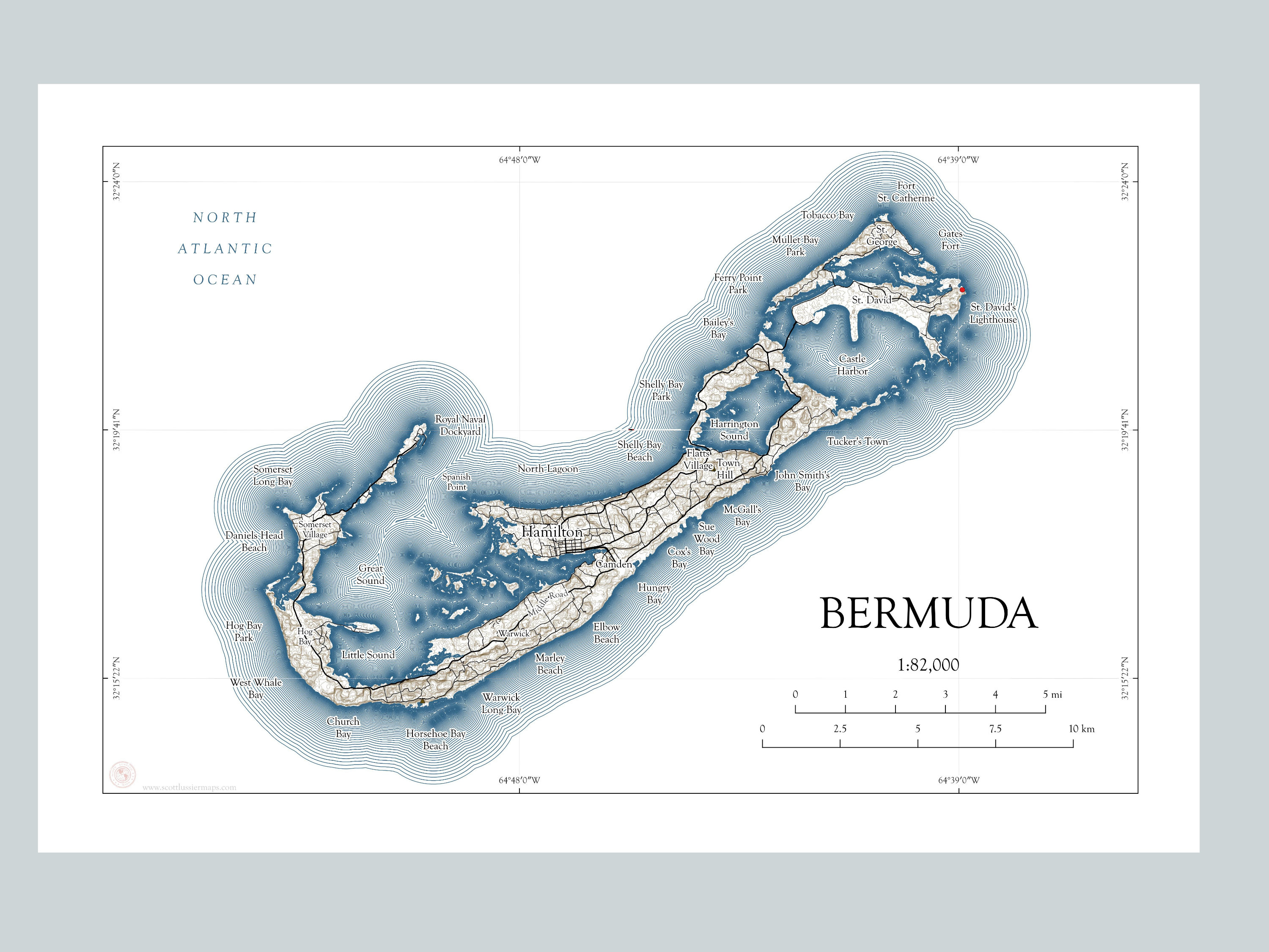 Bermuda Map, Bermuda Island Map, Island Map, Bermuda Print, Bermuda Map ...