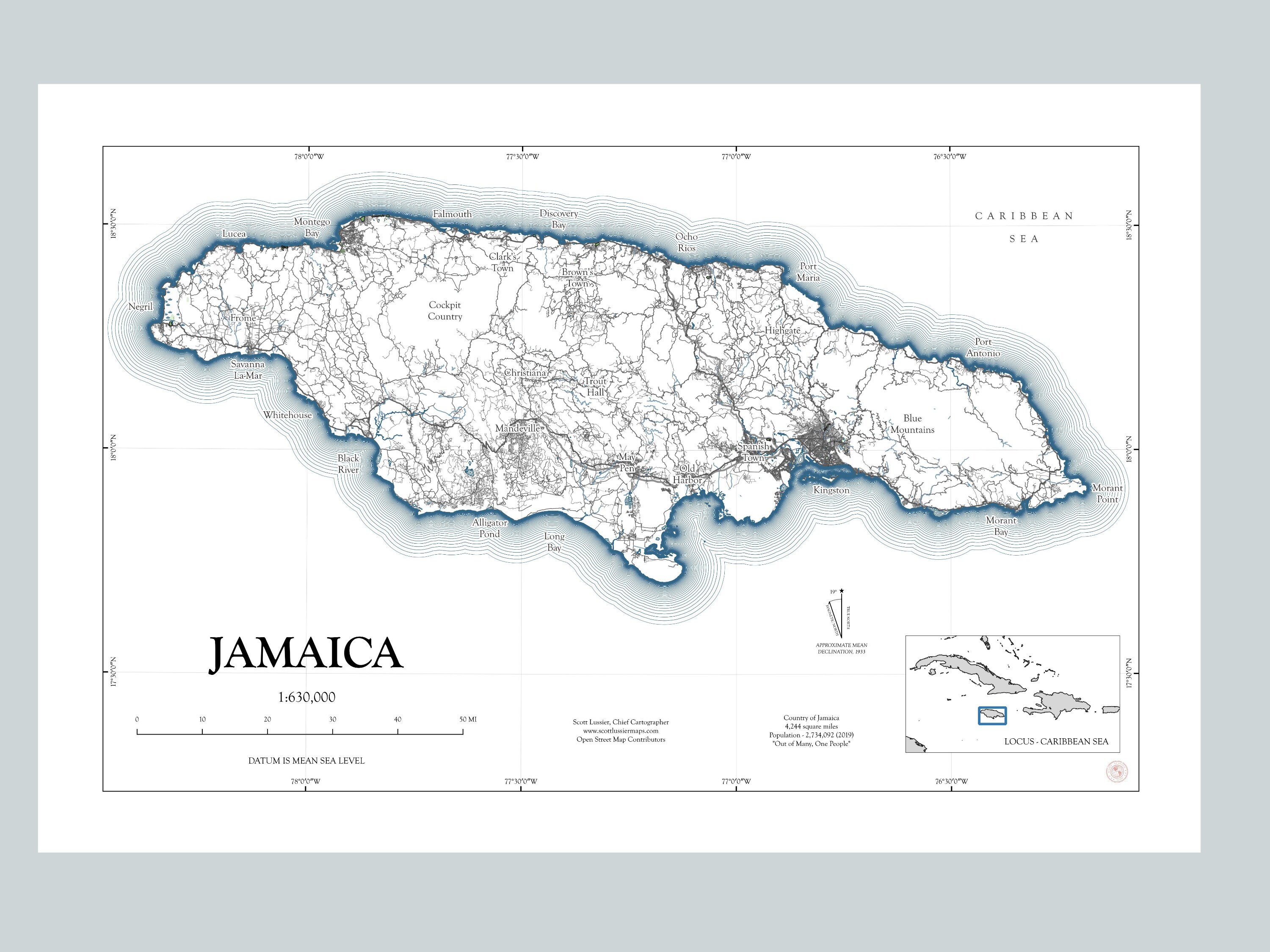 Print map of jamaica island map