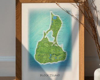 Block Island Map Framed | Etsy