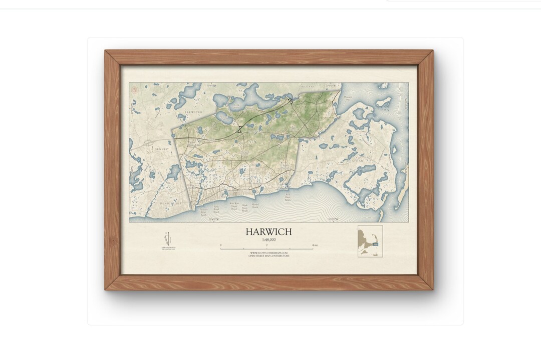 Harwich Map Art, Harwich Cape Cod Print, Map of Harwich Vintage Style, Harwich Massachusetts ...