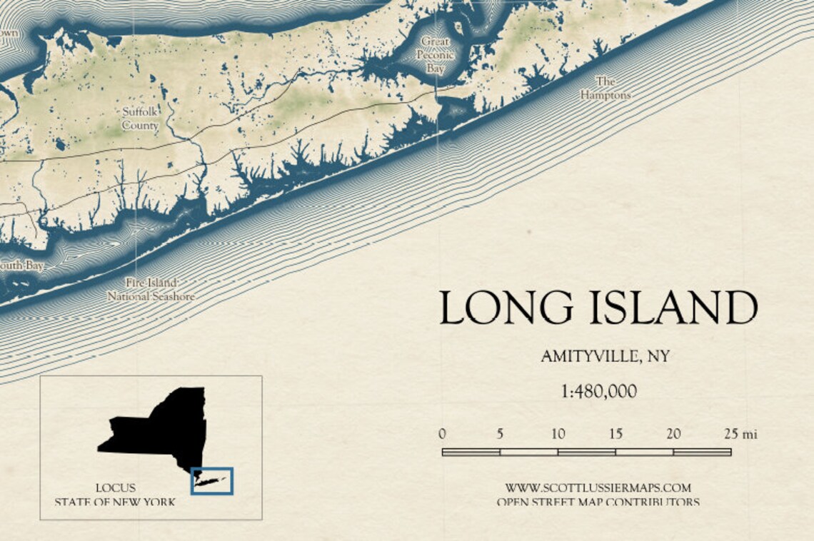 Long Island Amityville Map, Long Island NY, Long Island Print, Long ...