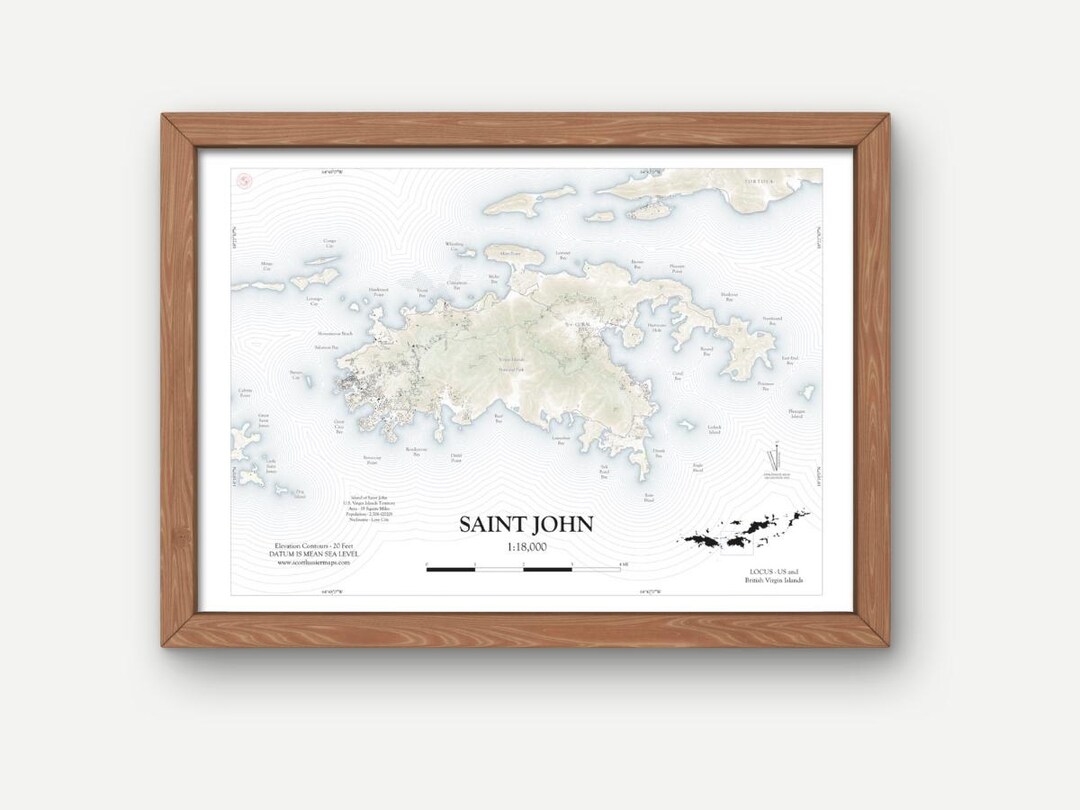 St John USVI Map Art Print Wall Decor Poster Travel Memory Navigation ...