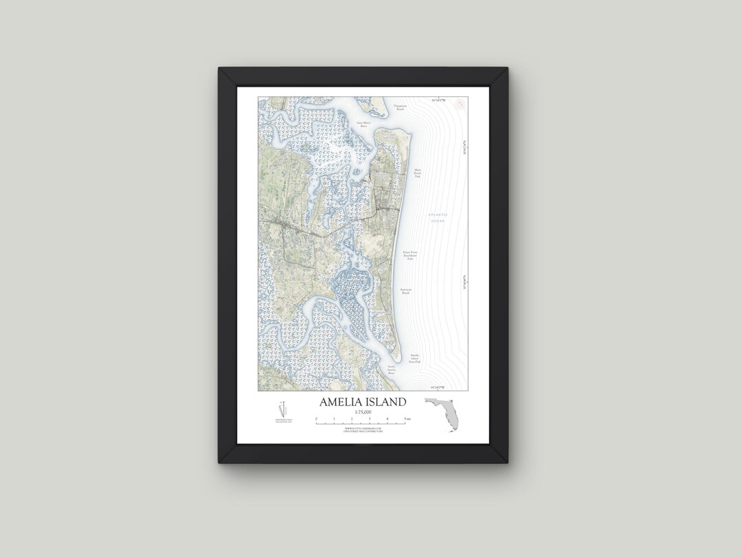 Amelia Island Map Art Print SHORELINE Wall Decor Travel Memory ...