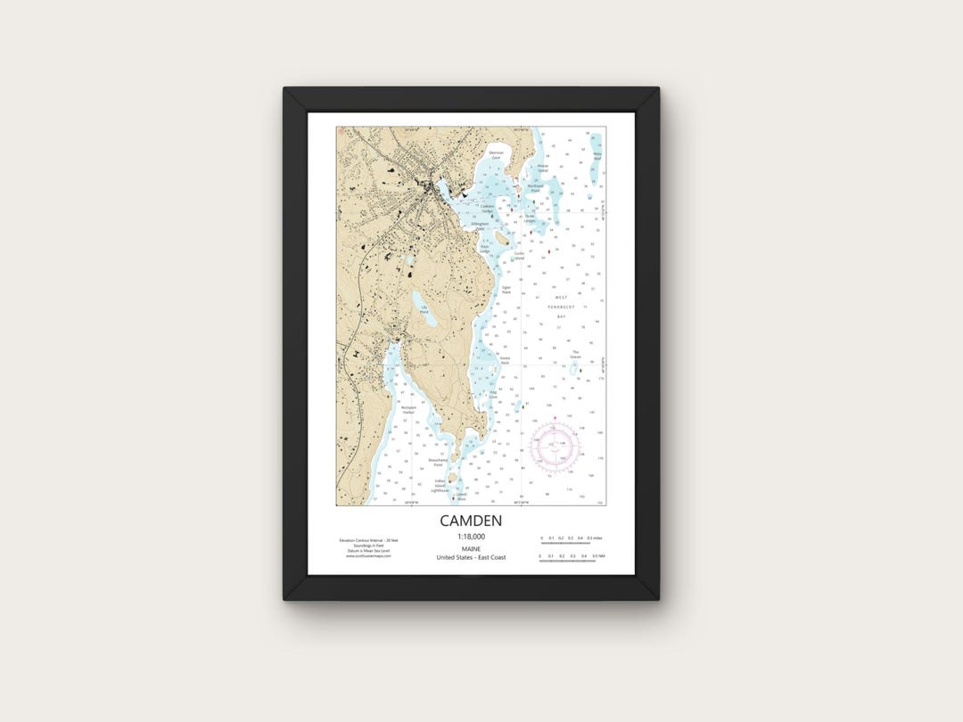 Camden Maine Map CHART Print Art Wall Decor Travel Memory Navigation ...