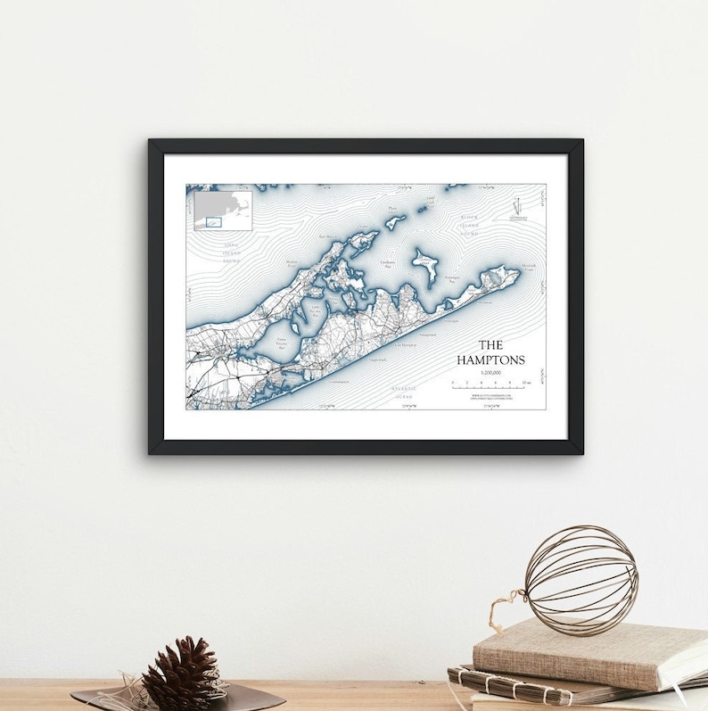 Hamptons Map NY NAUTICAL Print Art Wall Decor Poster Travel Memory ...