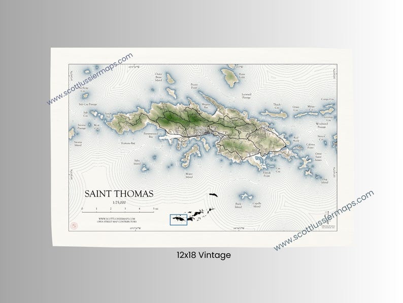 St Thomas Map Print: Vintage Caribbean Island Art, Travel Poster Art - Etsy