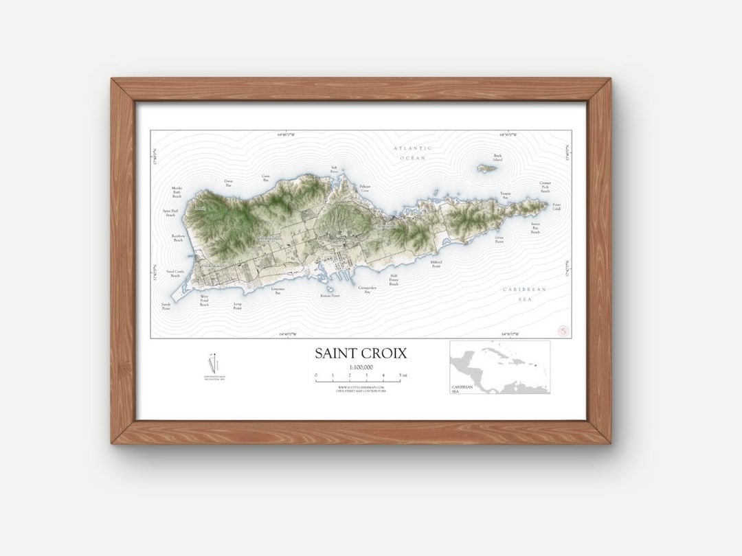 Saint Croix Map Art Print Wall Decor Travel Memory Navigate Colorful ...
