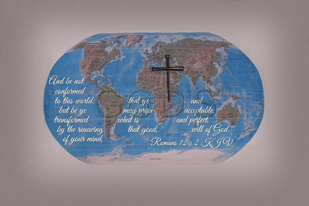 Romans 12:2, KJV, Scripture Photo, World Map, Be Not of the World - Etsy